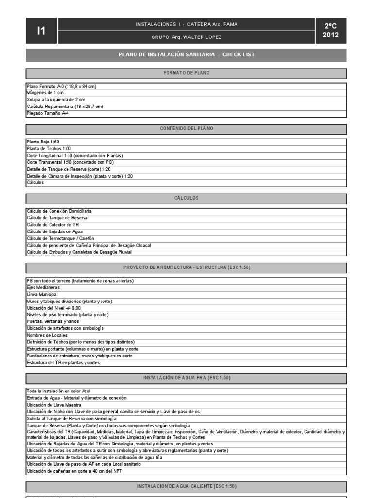 Check List - Plano de Instalaciones Sanitarias | PDF | Tap (Válvula ...