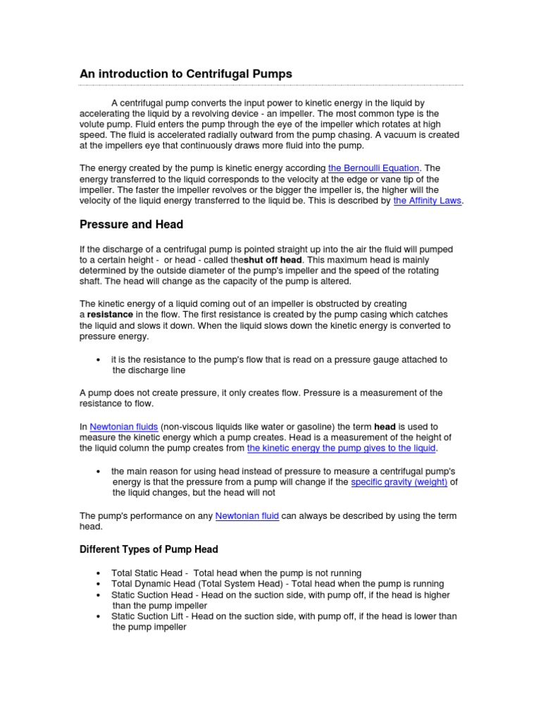 An Introduction To Centrifugal Pumps | PDF | Pump | Pressure