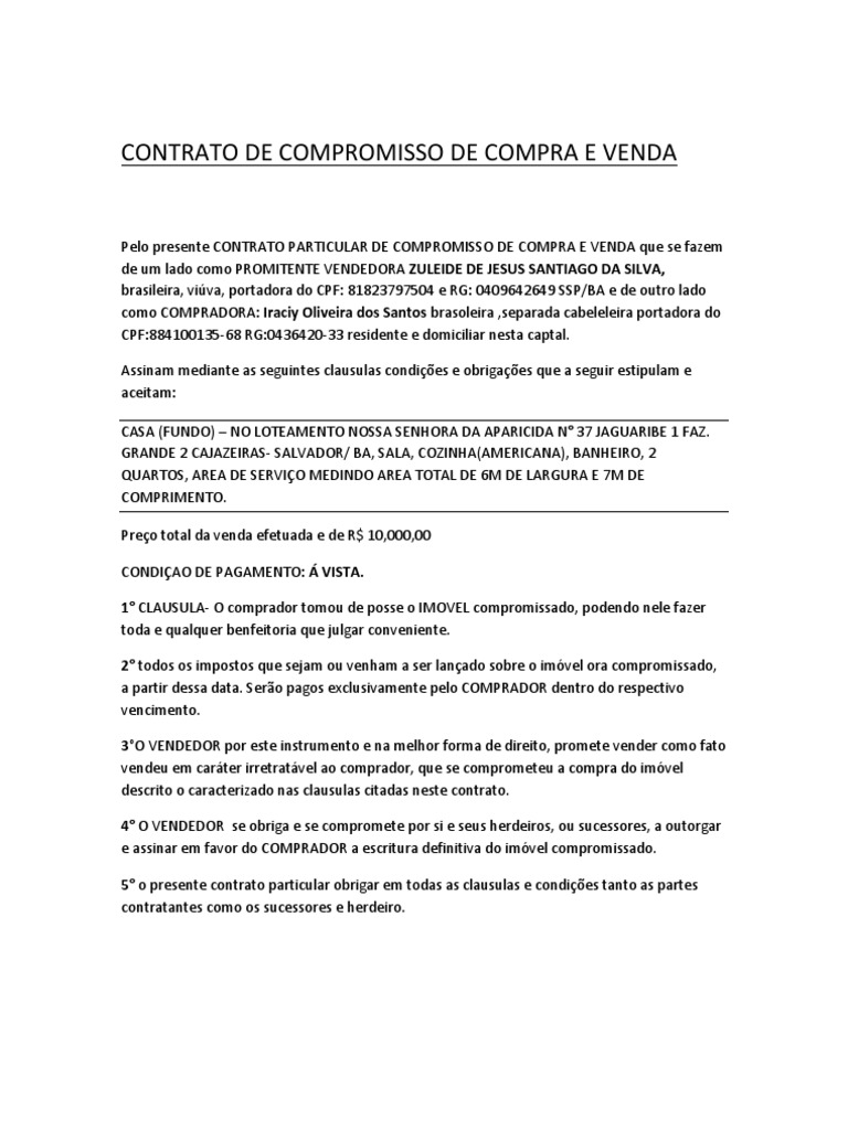 Contrato de Compromisso de Compra e Venda | Impostos | Business