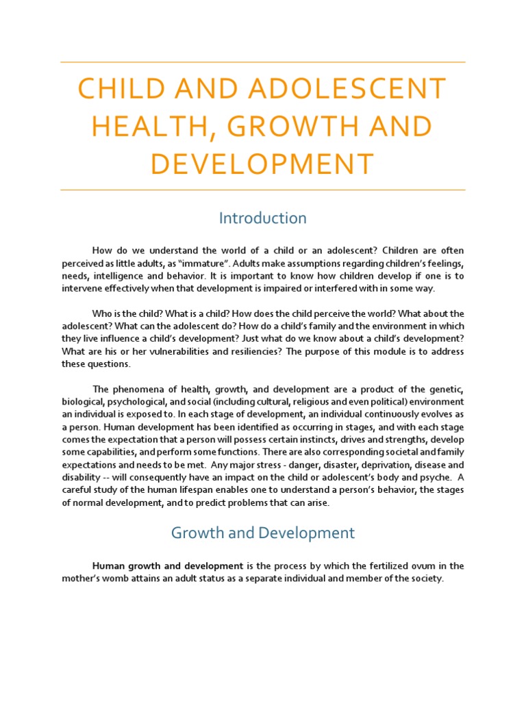 Child and Adolescent Health, Growth and Development | PDF | Adolescence ...
