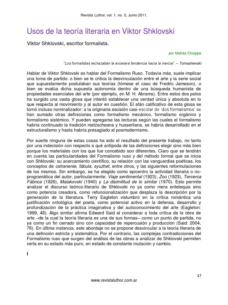 Usos de La Teoria Literaria en Viktor Shklovski | PDF | Teoría | Evolución