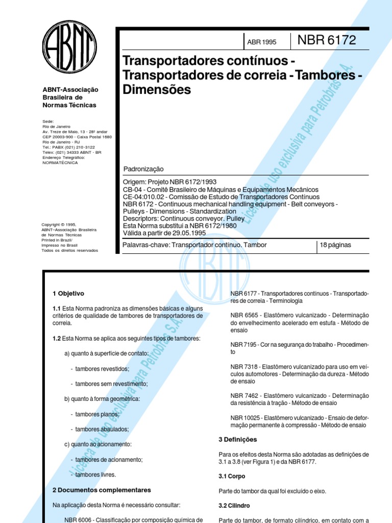 NBR 6172 - Transportadores de Correia Tambores Dimensões | PDF | Vestir ...