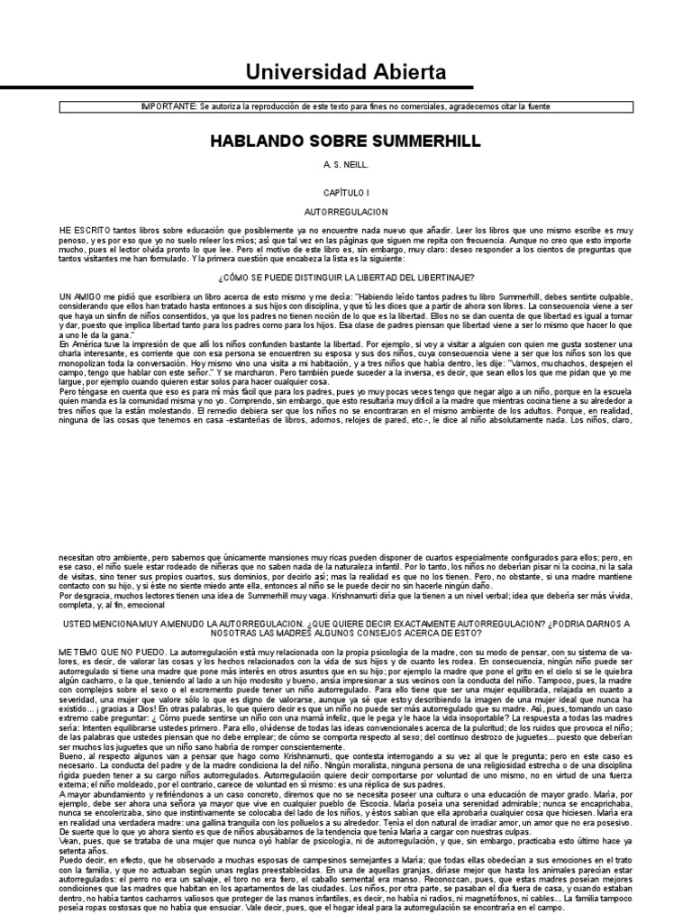 Libro Summerhill | PDF | Homosexualidad | Libertad