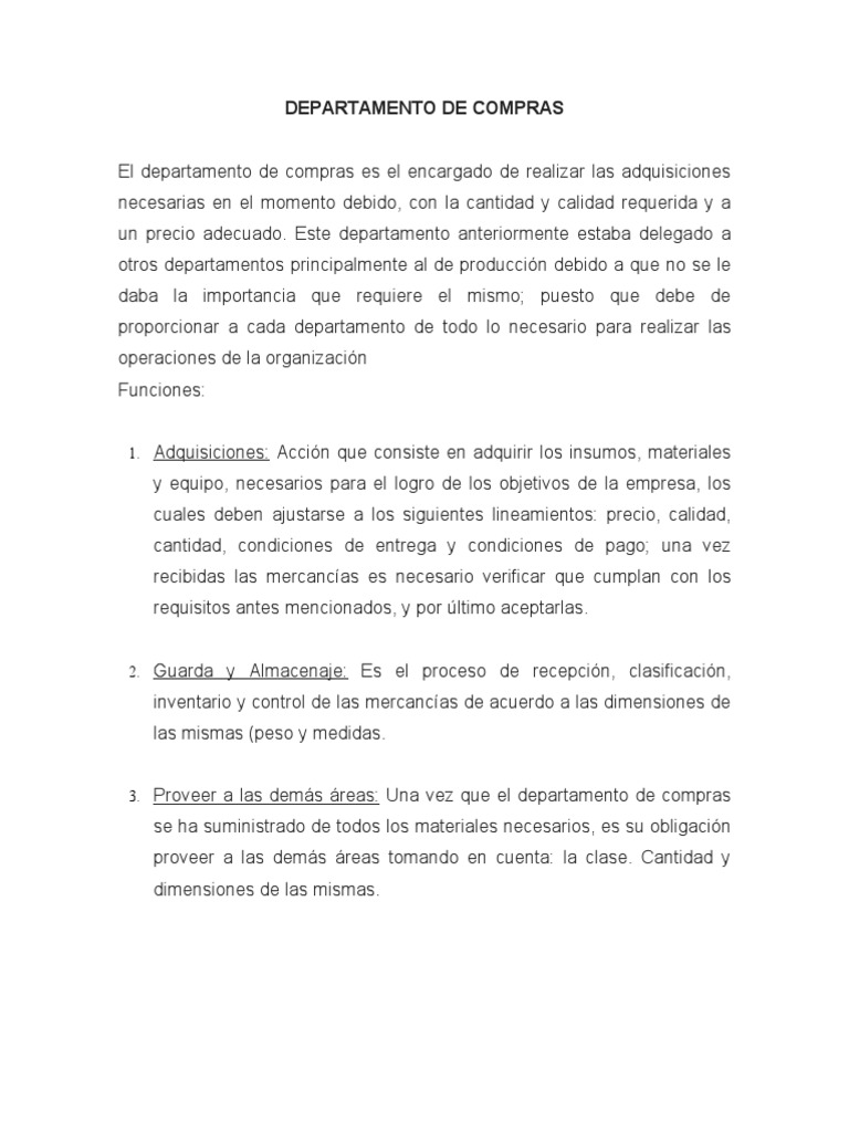 Funciones Del Departamento de Compras | PDF | Calidad (comercial) | Precios
