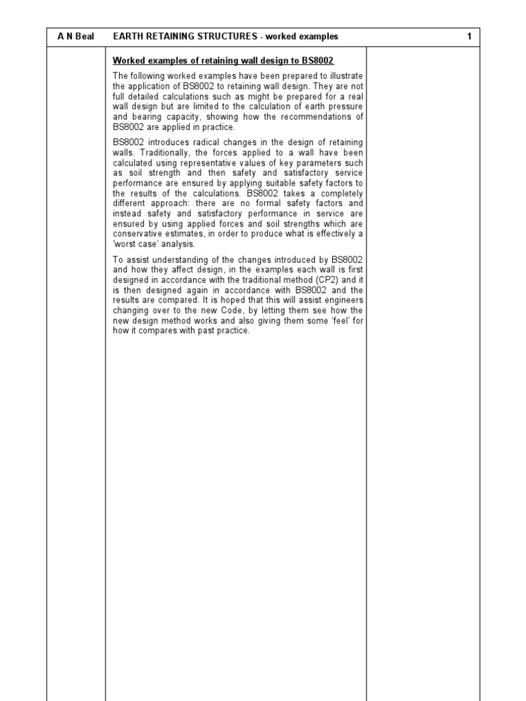 An B Earth Retaining Bs 8002 Calc S | PDF | Mechanics | Building ...