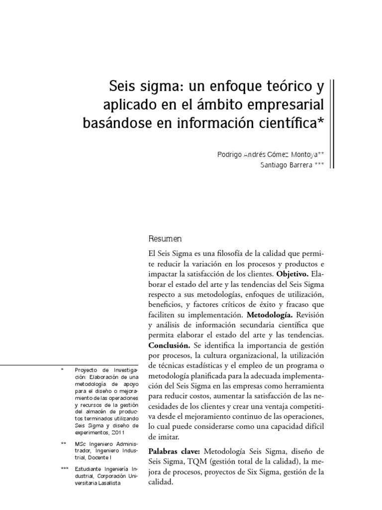 Seis Sigma Pdf Six Sigma Calidad Comercial