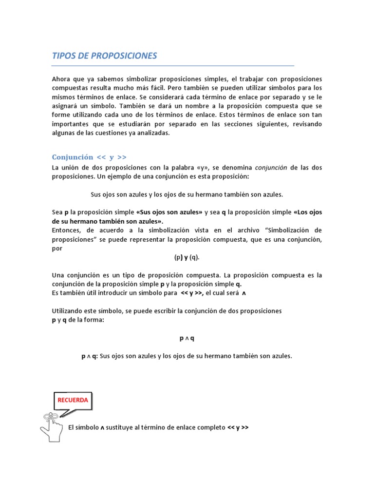 Tipos de Proposiciones Conjuncion y Disyuncion | PDF | Proposición | Verdad