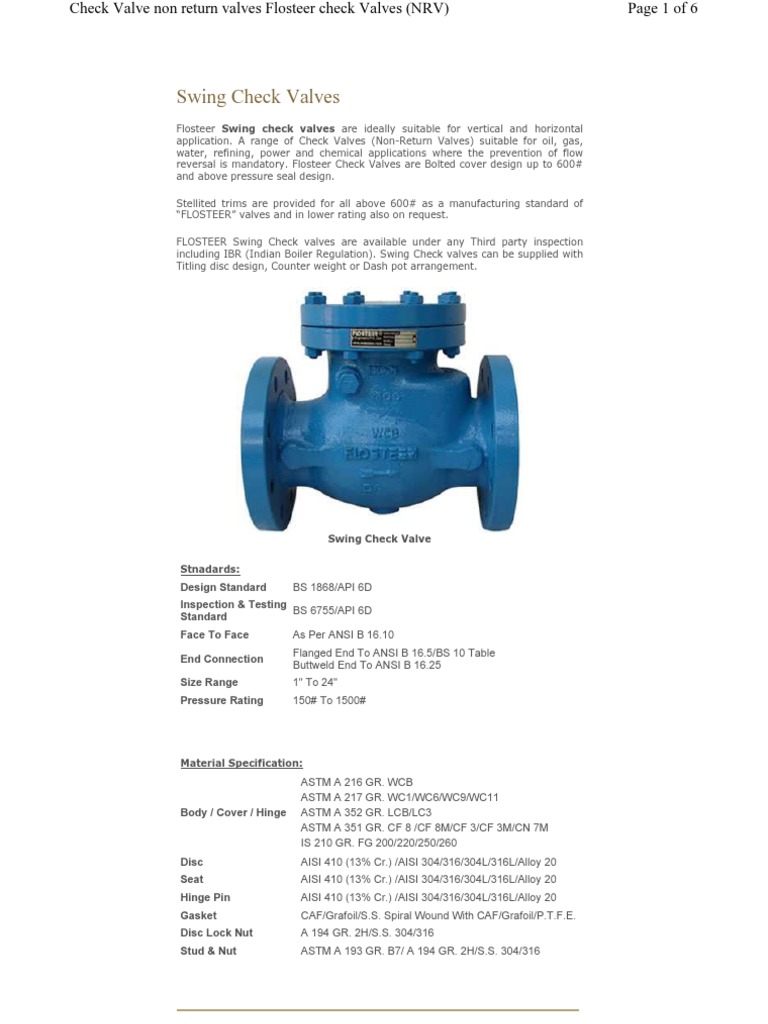 Types of Check Valve | PDF | Valve | Pipe (Fluid Conveyance)