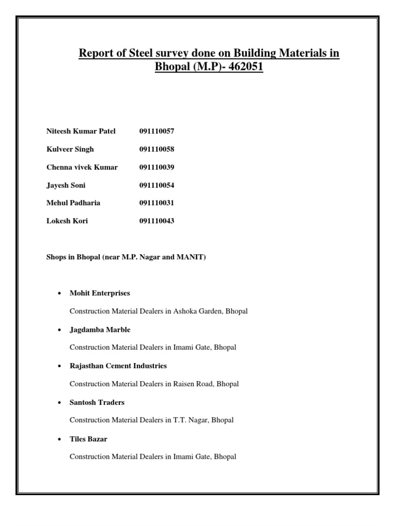 Bhopal Steel Survey Report 2023 | PDF