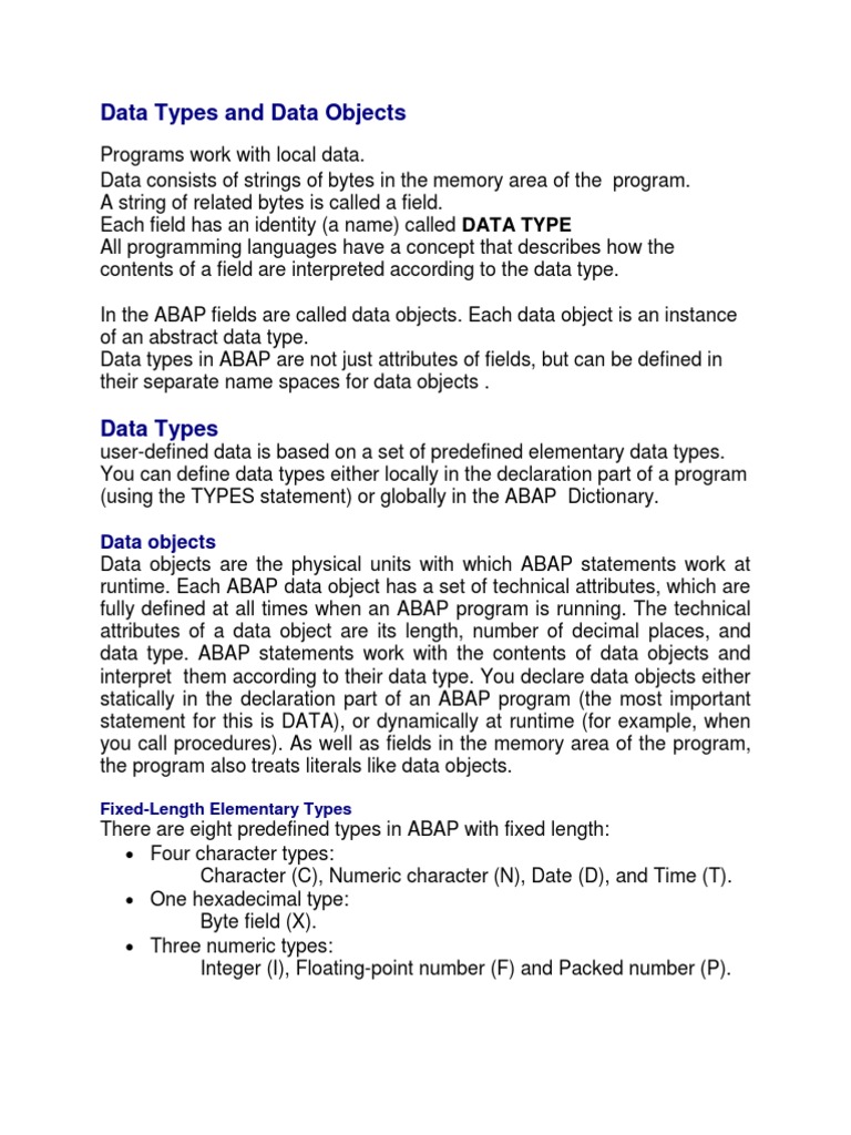 Data Types And Data Objects Pdf Data Type String Computer Science 2320