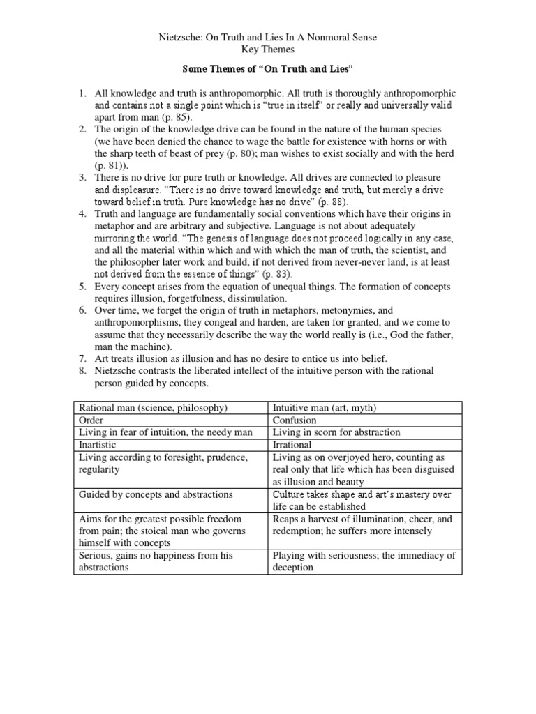 Notes - Truth and Lie Key Themes and Discussion | PDF | Truth | Metaphor