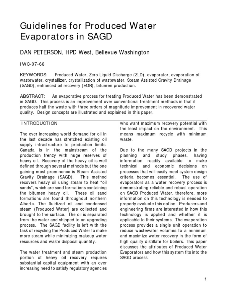 Guidelines For Produced Water Evaporators in SAGD 2007 | PDF ...