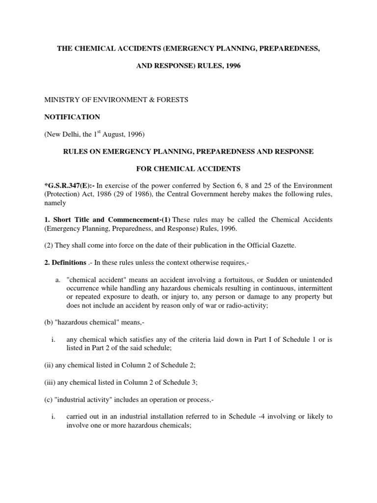 The Chemical Accidents (Emergency Planning, Preparedness, and Response ...