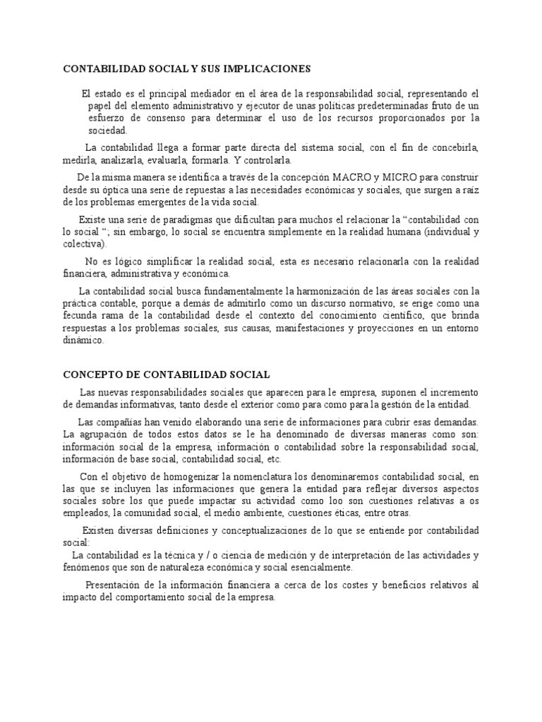 Contabilidad social: implicaciones y concepto | PDF | Contabilidad ...