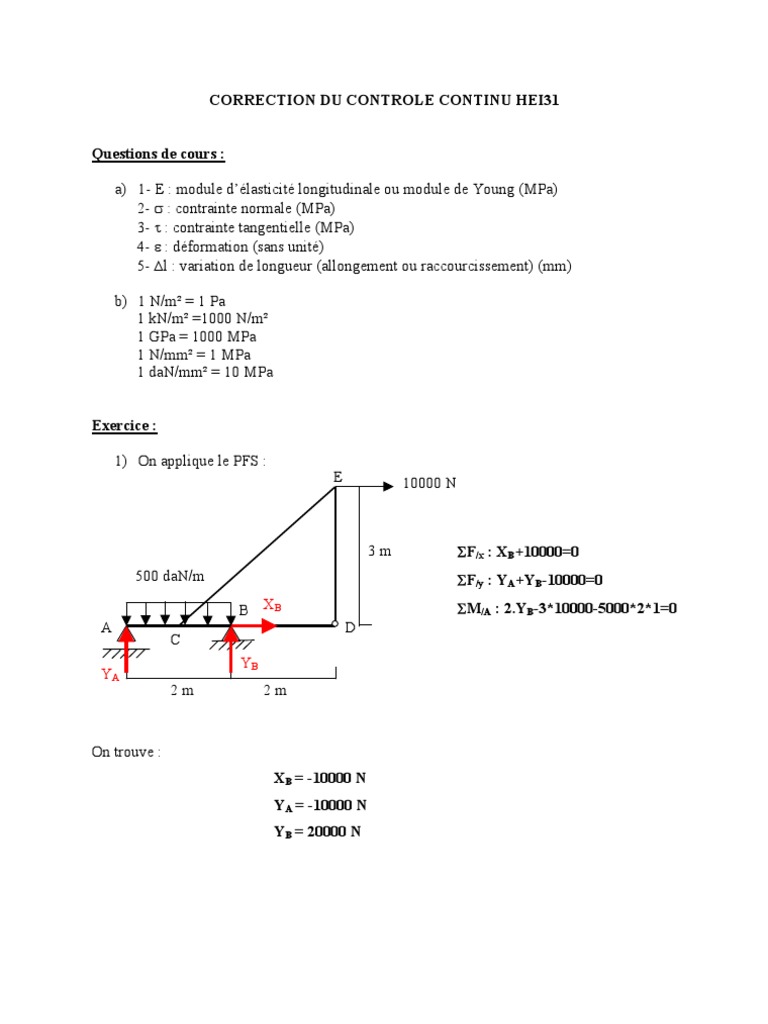 h3 TC Meca. Statique Et RDM Correction Controle Continu Correction 1605 | PDF