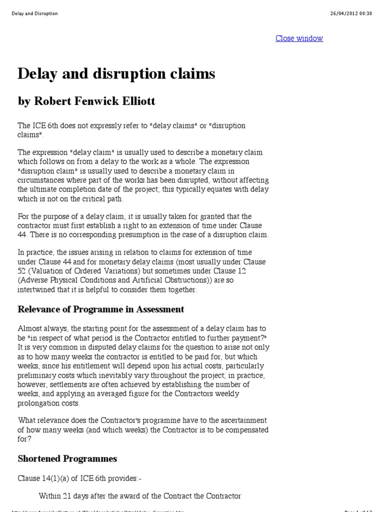 Delay and Disruption Claims | PDF | Burden Of Proof (Law) | Contractual ...