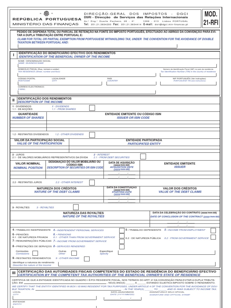 RFI Modelo 21 | Portugal | Estado