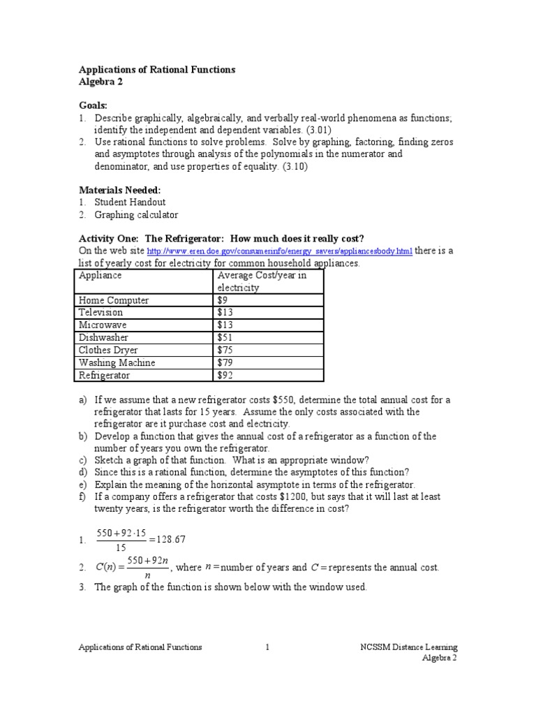 Applications of Rational Functions | PDF | Asymptote | Function (Mathematics)
