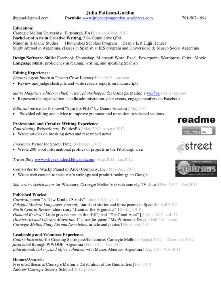 Resume EditingPublishing | Carnegie Mellon University | Writers