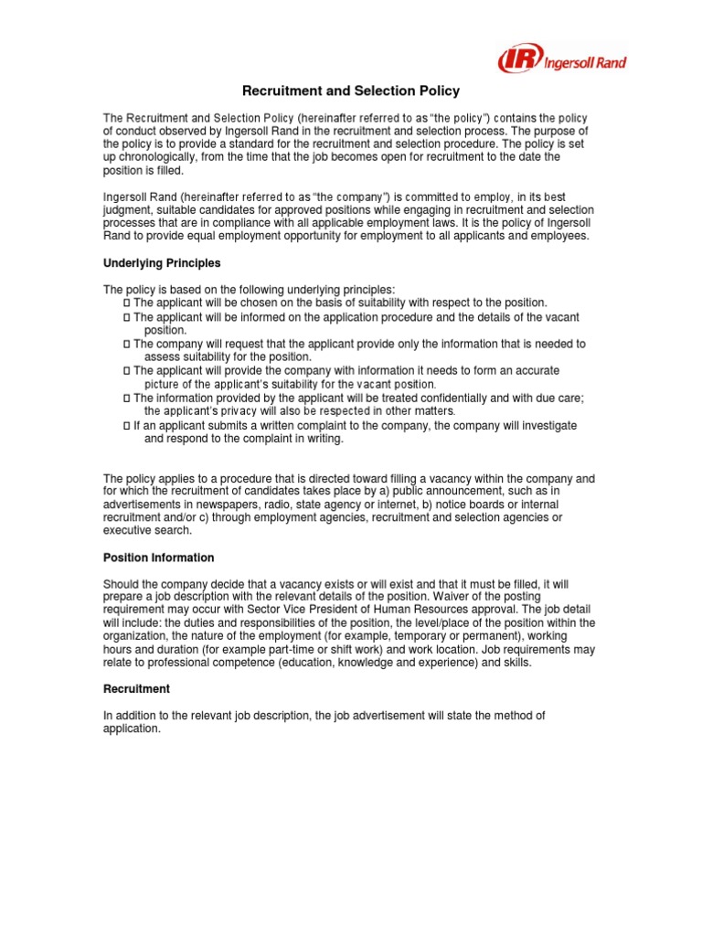Recruitment and Selection Policy - English | PDF | Recruitment ...