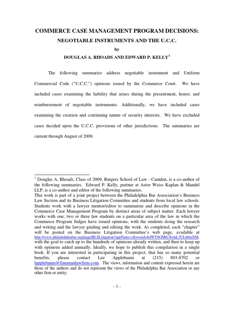 Negotiable Instruments and UCC | Download Free PDF | Security Interest ...