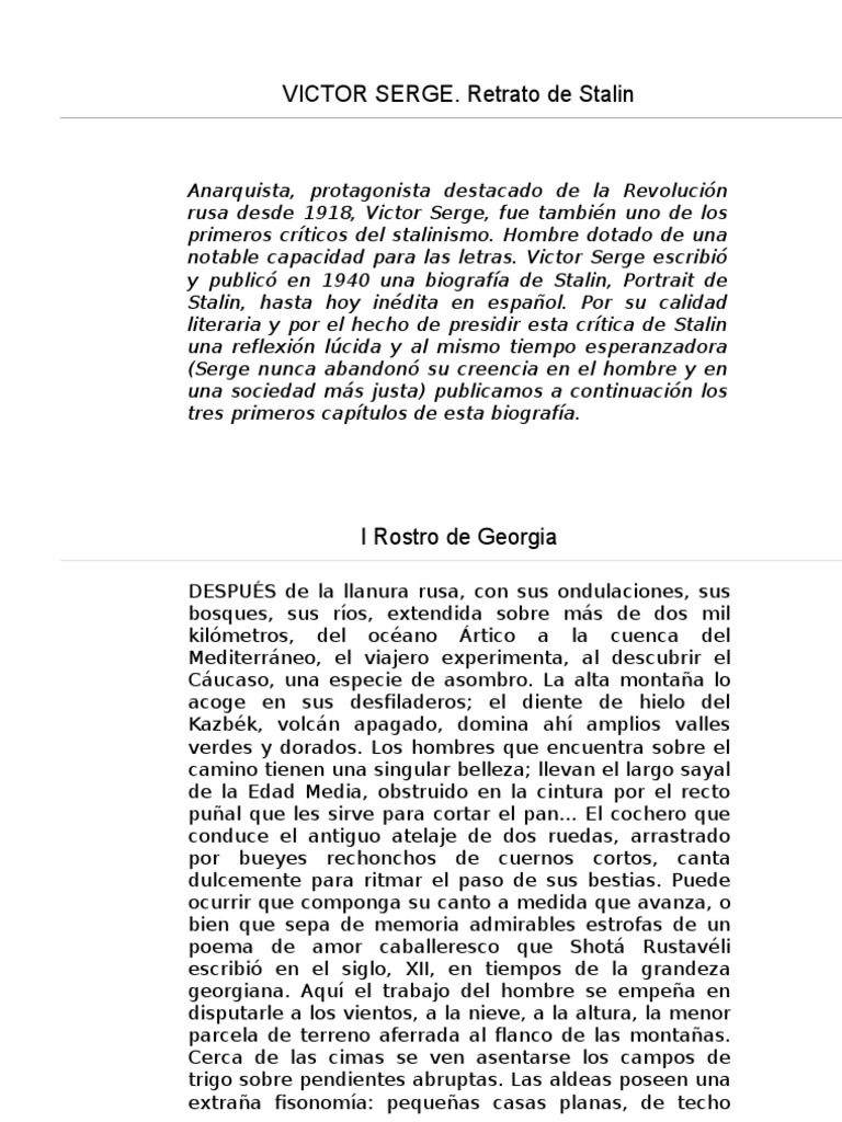 Victor Serge - Retrato de Stalin (3 Capítulos) | PDF | Imperio ruso ...
