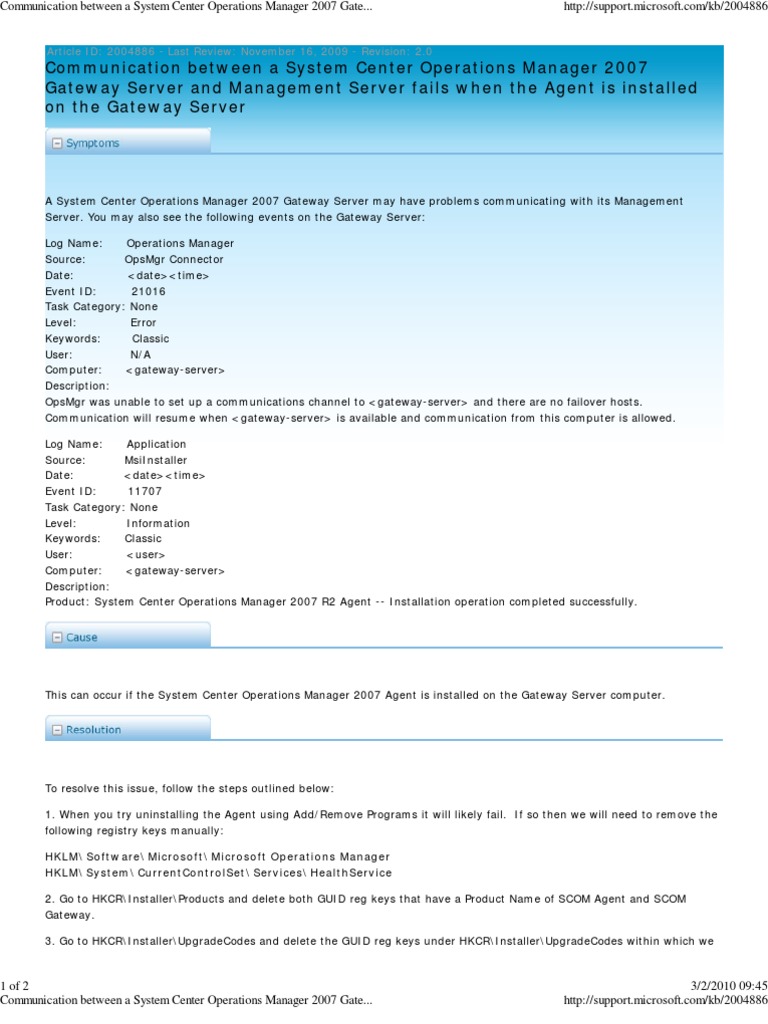 Gateway Server and Management Server Fails When The Agent Is Installed On The Gateway Server ...