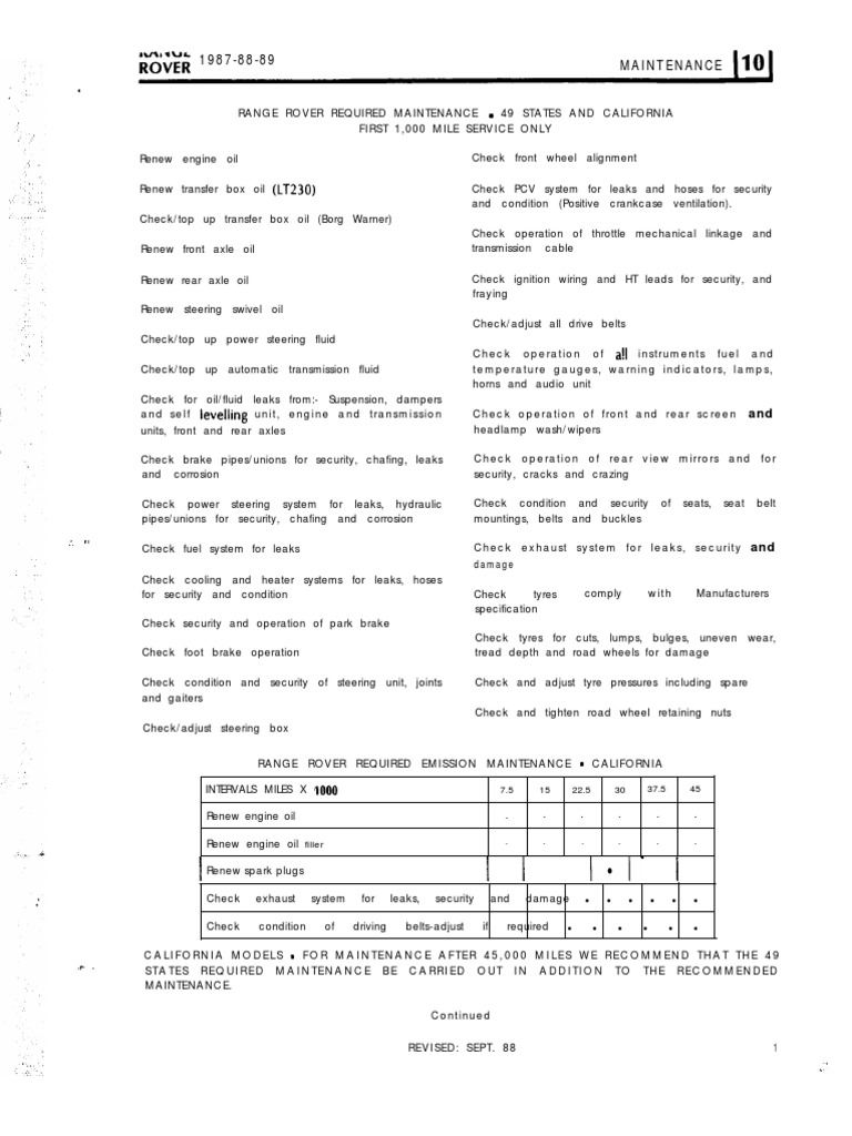 Range Rover Maintenance Guide | PDF | Distributor | Motor Oil