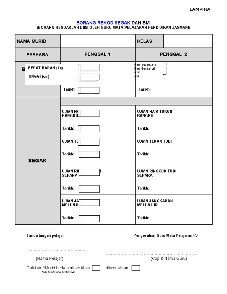 Pajsk-Borang Rumusan Segak Dan Bmi Lampiran A | PDF