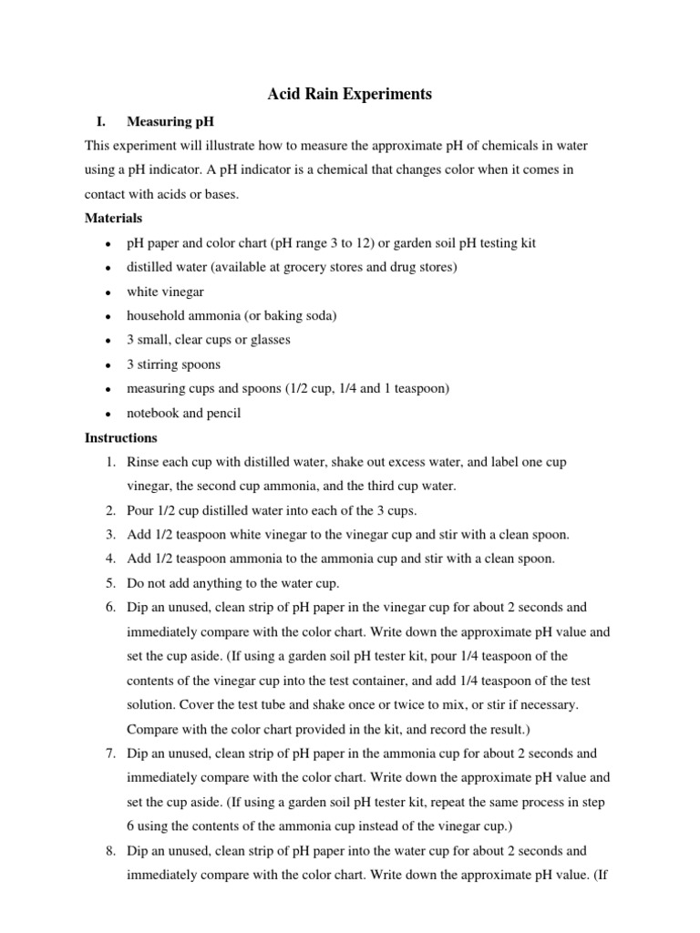 Acid Rain Experiments | PDF | Soil | Ph