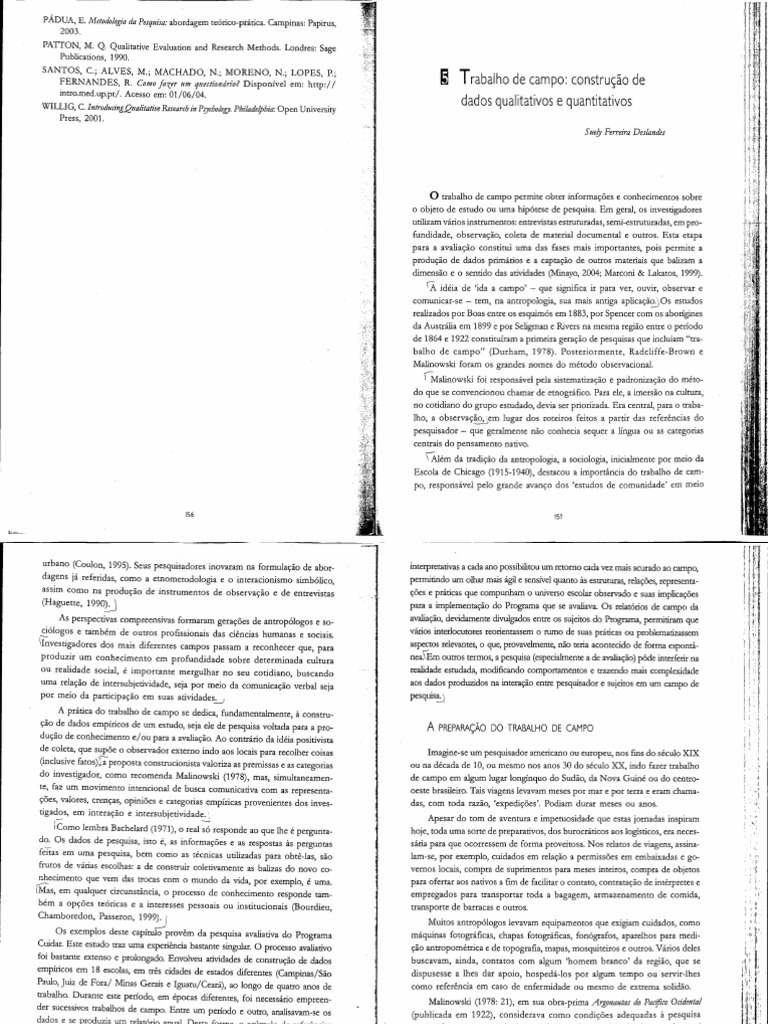 Deslandes-Trabalho de Campo | PDF | Entrevista | Sociologia Deslandes-Trabalho de Campo | PDF | Entrevista | Sociologia