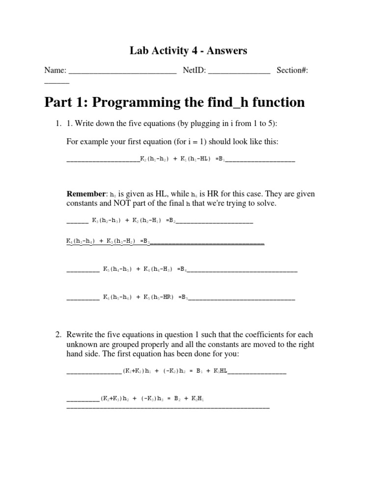 Part 1: Programming The Find - H Function: Lab Activity 4 - Answers ... Part 1: Programming The Find - H Function: Lab Activity 4 - Answers ...
