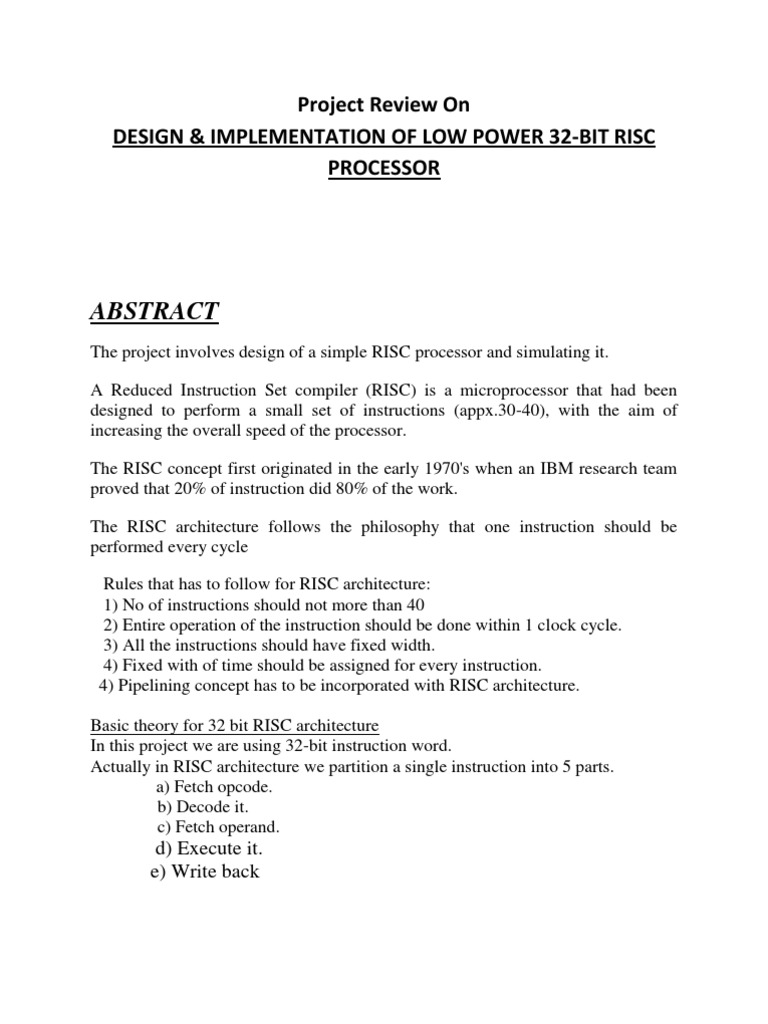Project Review On Design & Implementation of Low Power 32-Bit Risc Processor | Download Free PDF ...