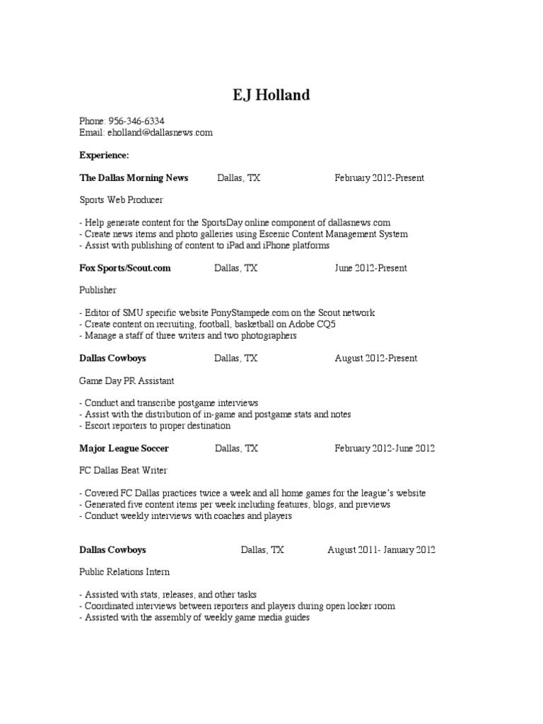 Resume 113 | Download Free PDF | Dallas Cowboys | Dallas
