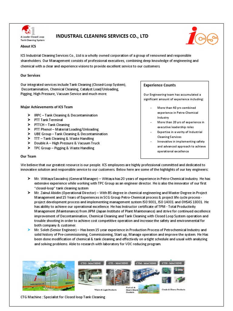 Industrail Cleaning Services Co., LTD: About ICS | PDF | Tanks | Engineer