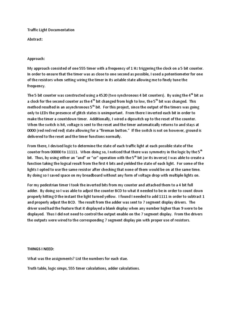 Traffic Light Documentation | PDF | Digital Electronics | Electronic ...