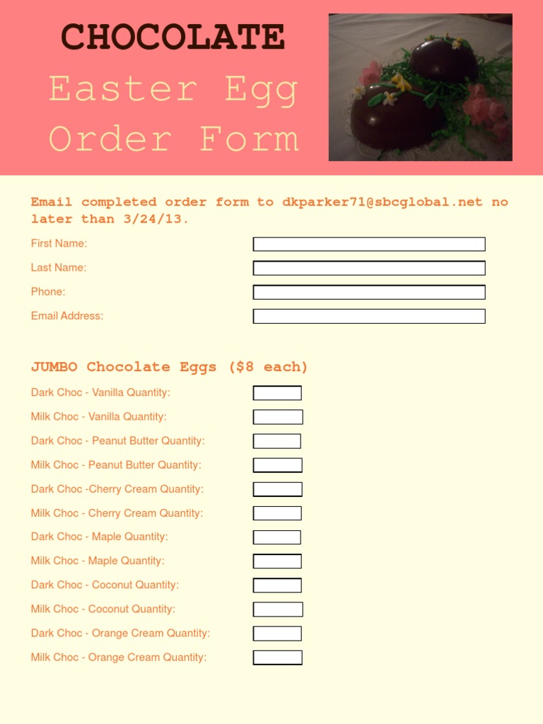 Easter Egg Order Form | PDF | Chocolate | Butter