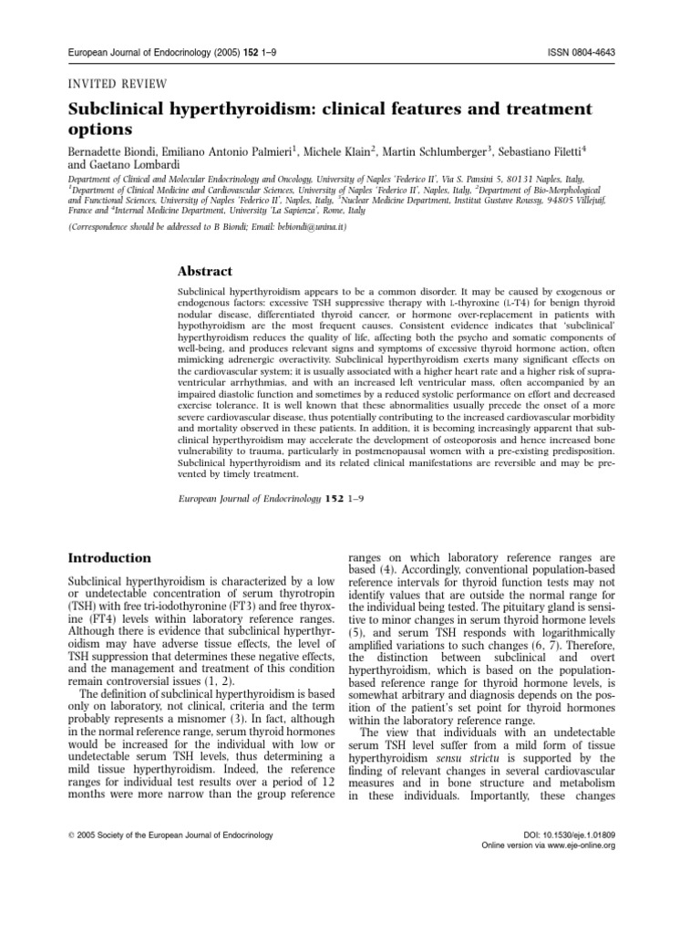 Subclinicsl Hyperthyroidism | PDF