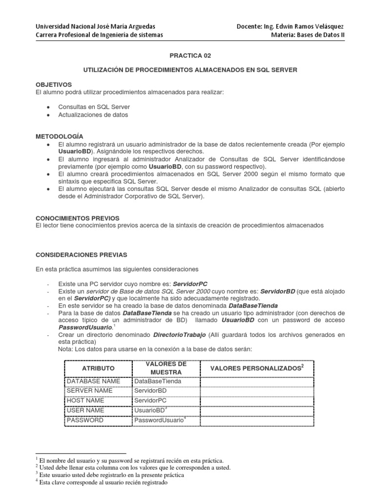 Practica 02 Procedimientos Almacenados | PDF | Servidor SQL de Microsoft | SQL