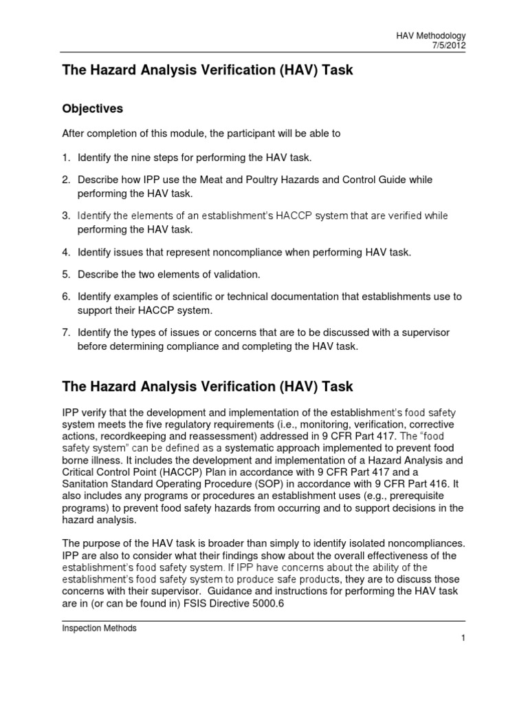 HAV Methodology Guide for Verifying Establishment Food Safety Systems ...