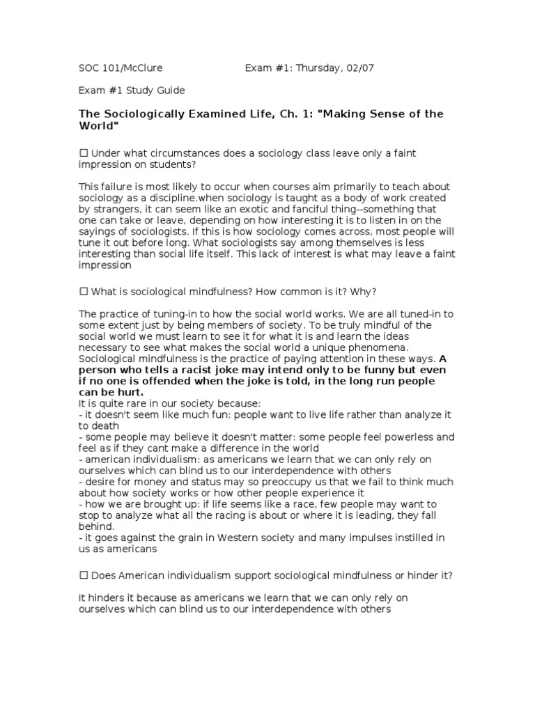 Sociology Study Guide | PDF | Observation | Sociology