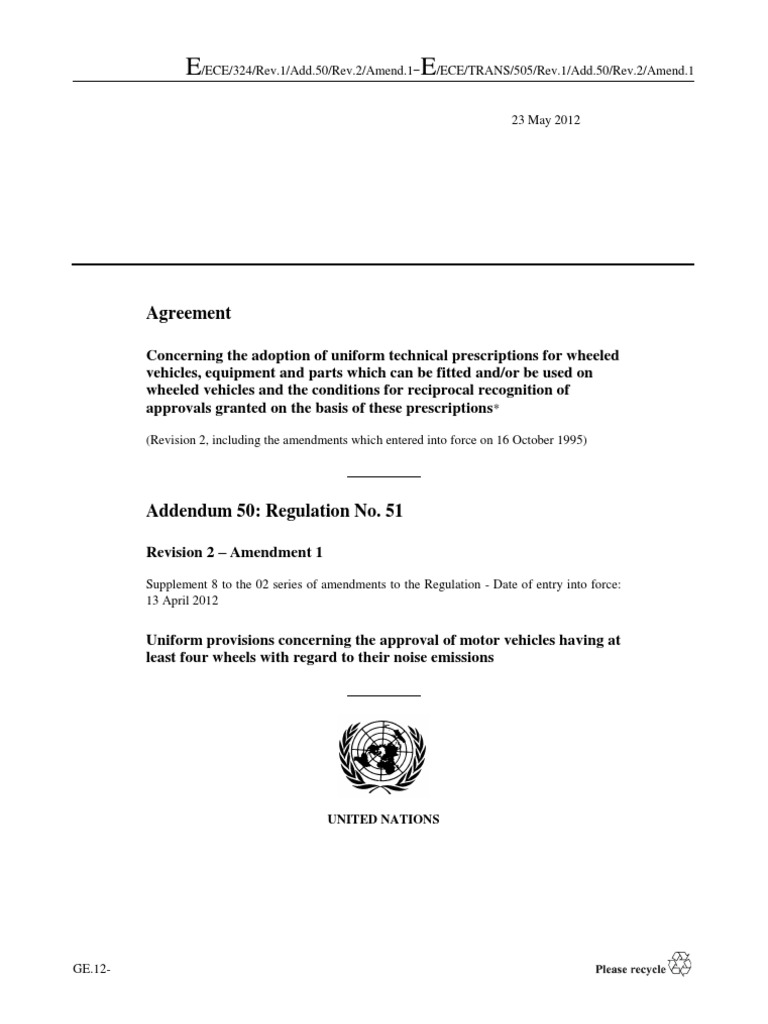 UNECE Regulation 51 | PDF | Tire | Vehicle Technology