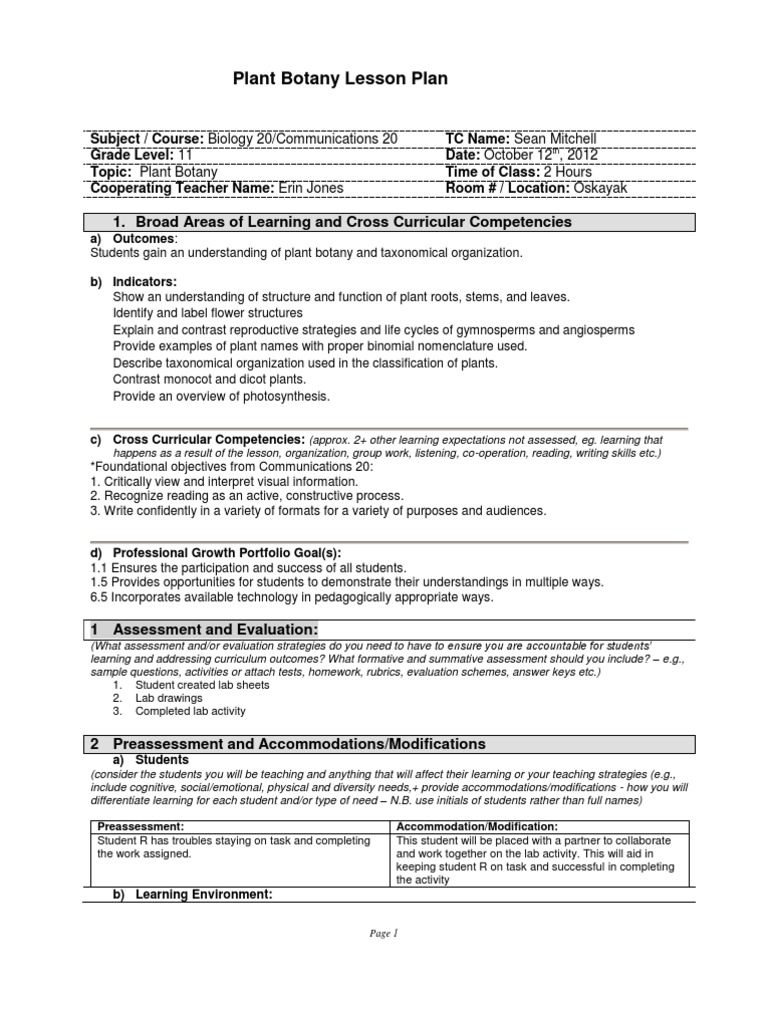 Biology 20 Plant Botany Lab Lesson Plan | Download Free PDF | Botany ...