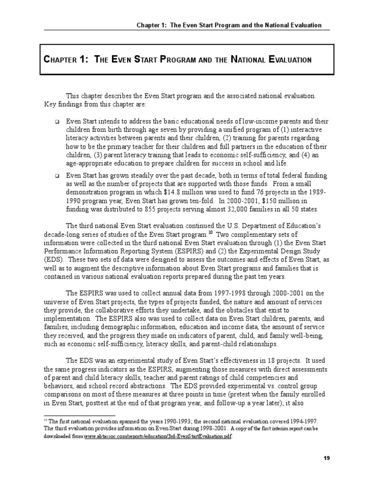 C 1: T E S P N E: Chapter 1: The Even Start Program and The National ...
