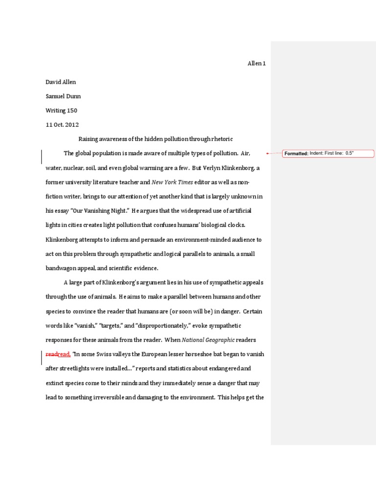 Rhetorical Analysis - Our Vanishing Night | PDF | Circadian Rhythm | Nature
