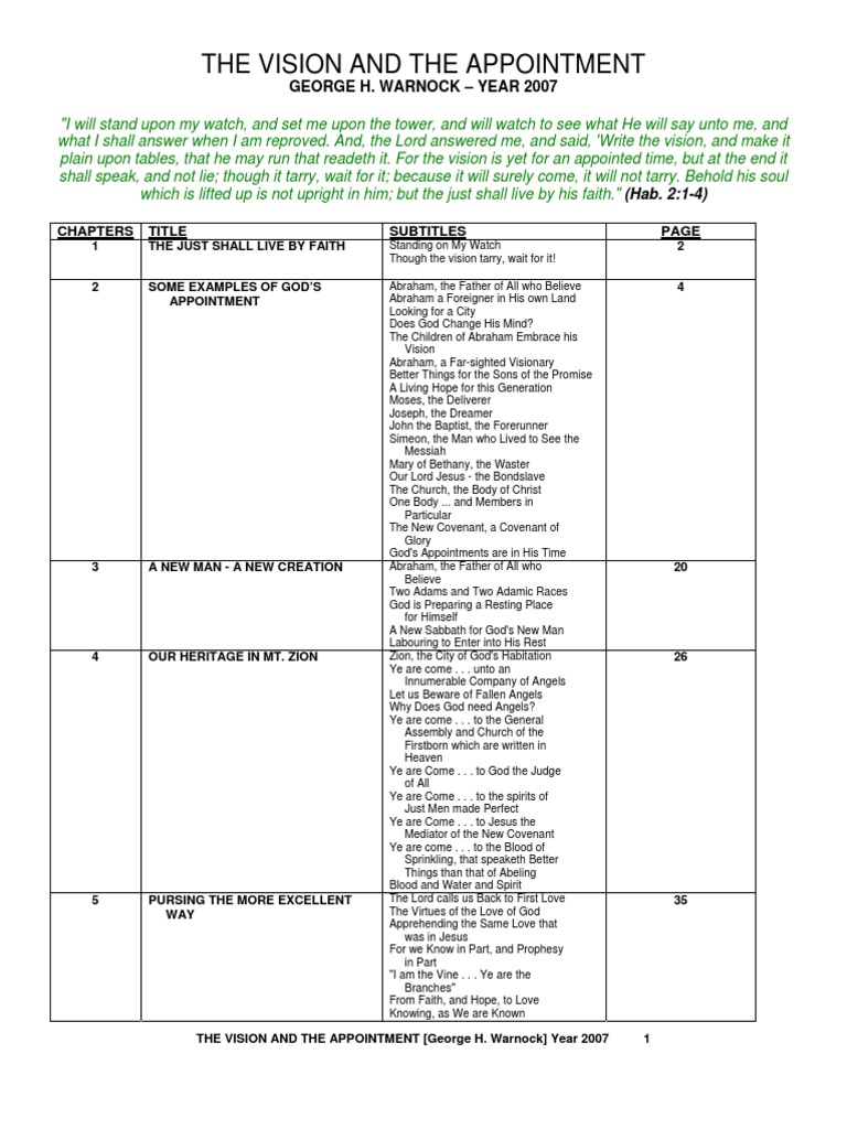 Vision - The Appointment (George H. Warnock) Year 2007 Book | PDF ...
