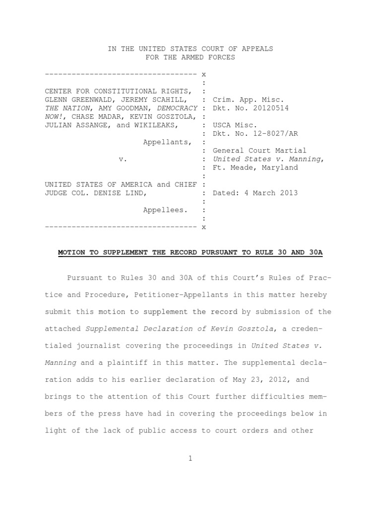 Motion To Supplement Record and Supp. Gosztola Declaration (March 4 ...