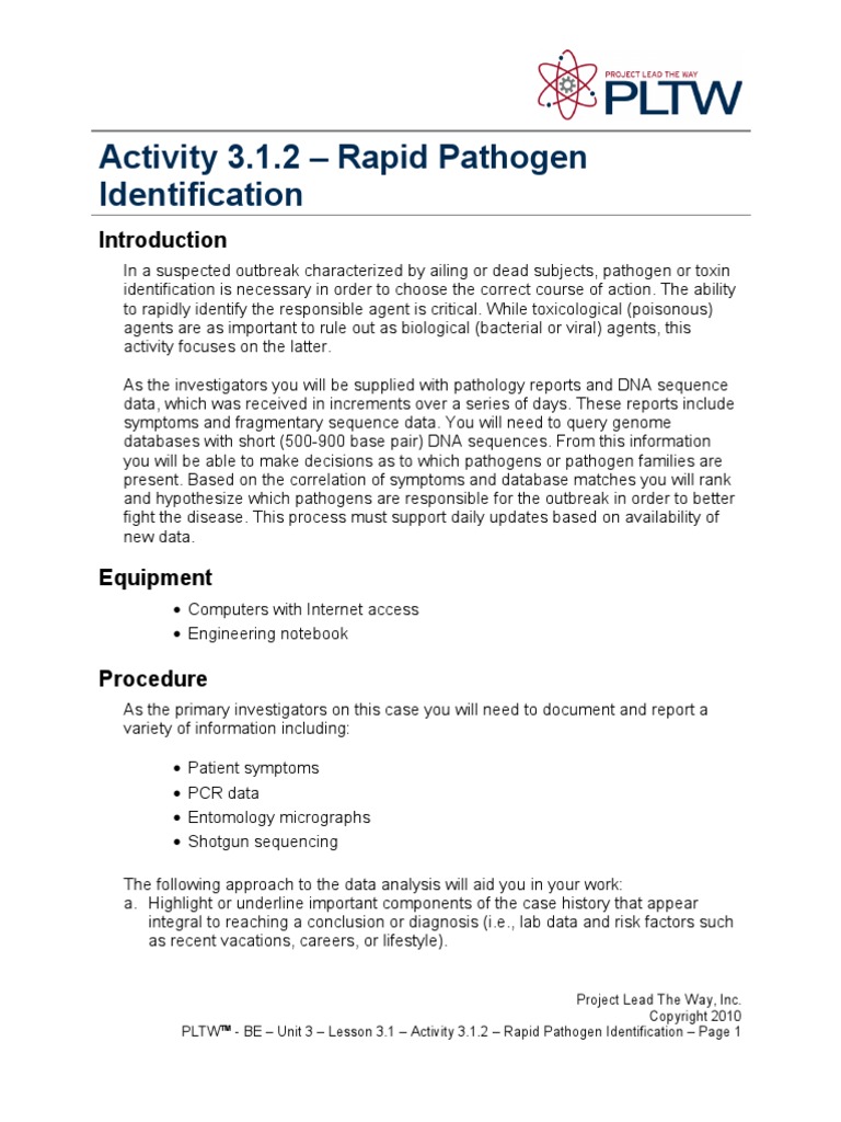 Activity 3.1.2 Rapid Pathogen Identification | PDF | Infection | Pathology