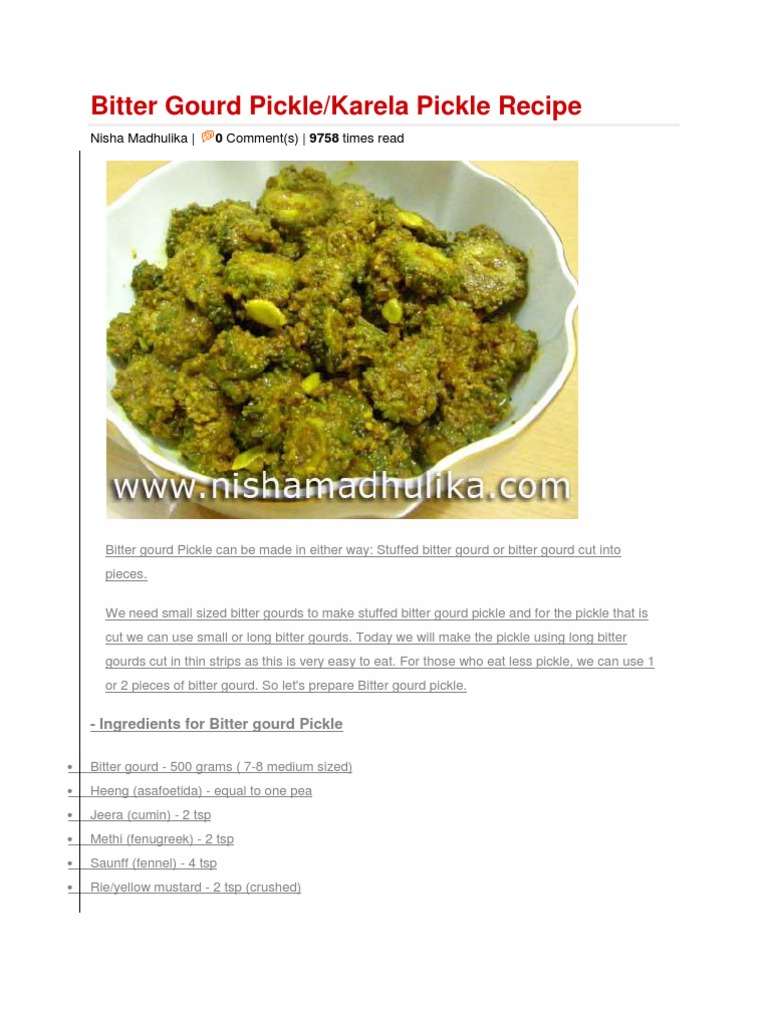 Bitter Gourd Pickle | Curry | Pickling