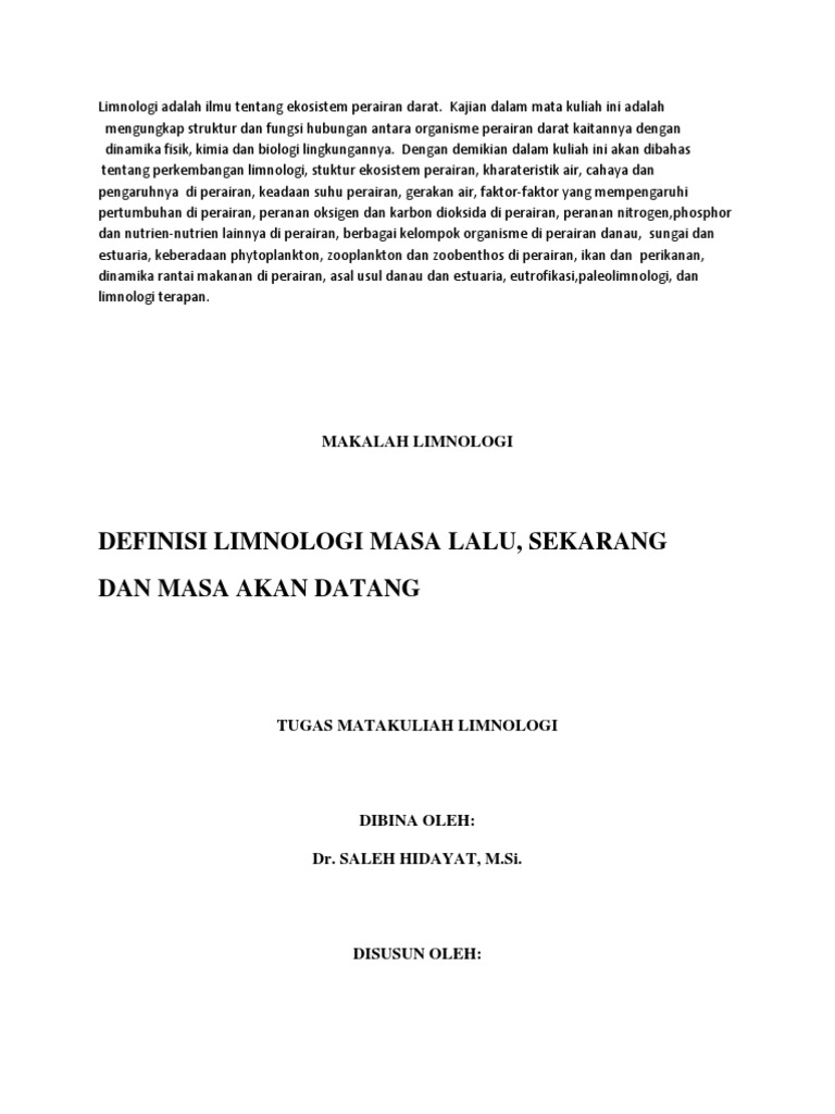 Pengantar Ilmu Limnologi dan Aplikasinya | PDF | Kesehatan Holistik ...